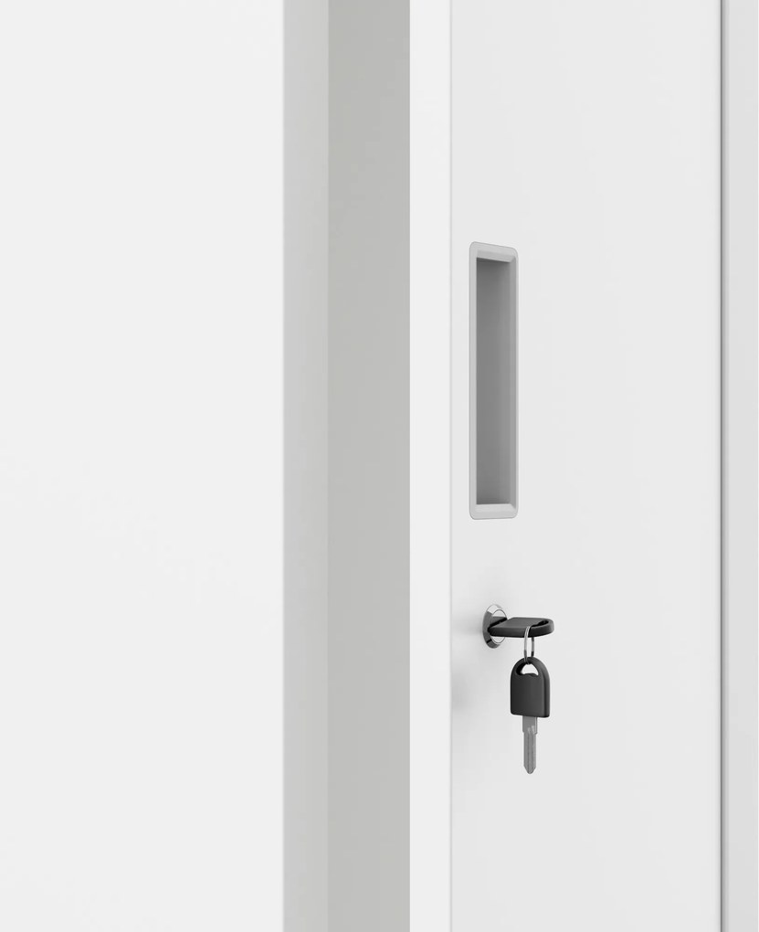 Úzká jednokomorová šatní skříňka pro zaměstnance, bílá, 300x1800x500 mm: KACPER II Plus