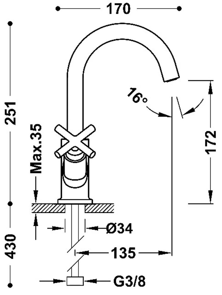 TRES MONT BLANC umyvadlová baterie se dvěma kohouty, ramínko 17 cm, chrom Tr_28310301