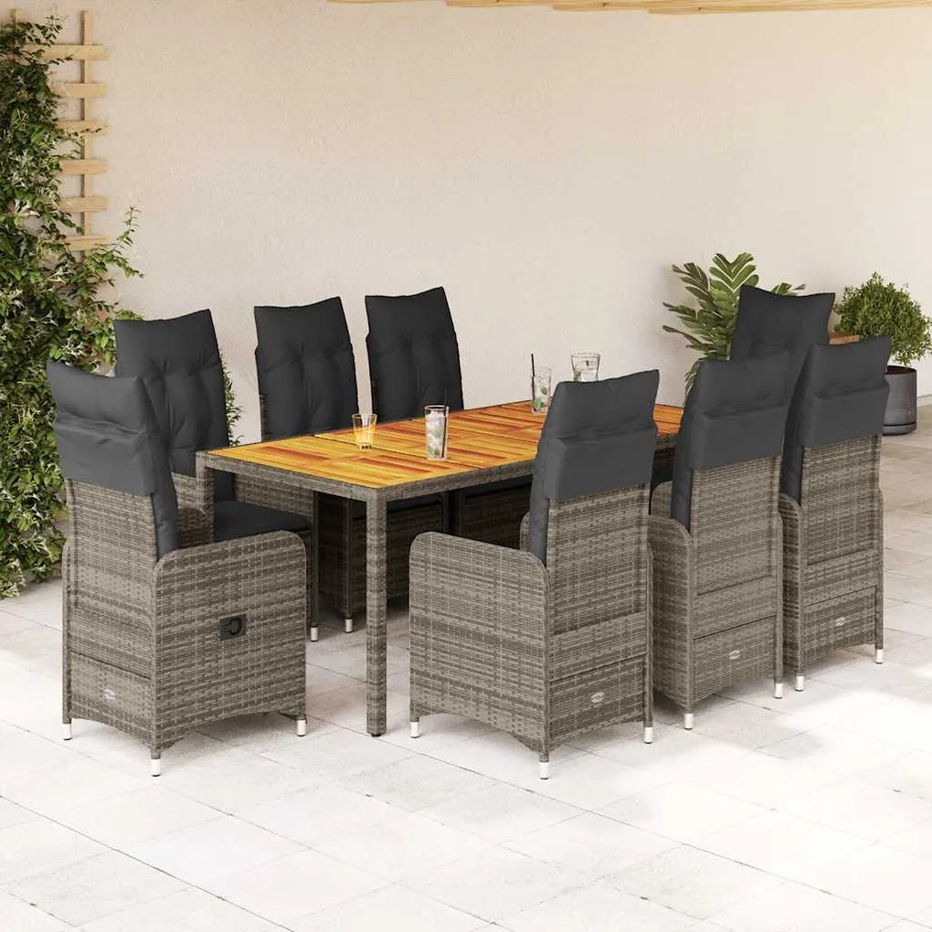 9dílný zahradní bistro set s poduškami šedý polyratan 3277027