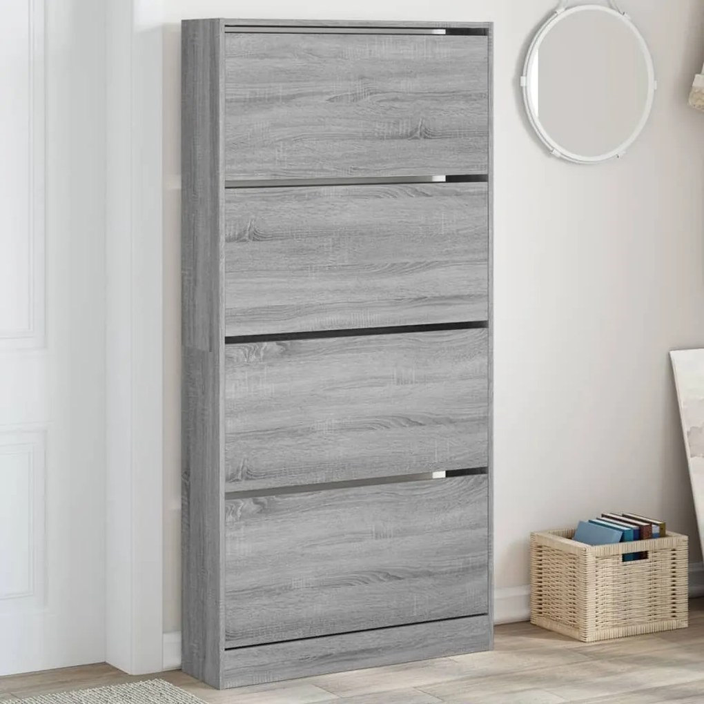 Botník se 4 výklopnými zásuvkami šedý sonoma 80 x 21 x 163,5 cm 3214369