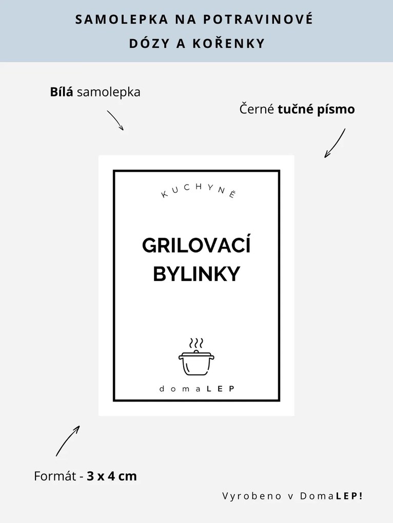 Samolepka na kořenky GRILOVACÍ BYLINKY bílá 3 × 4 cm tučné písmo