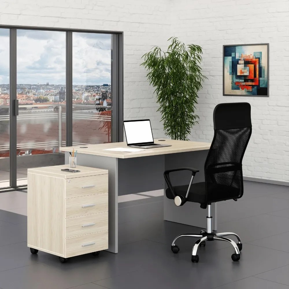 Sestava kancelářského nábytku SimpleOffice 1, 120 cm, dub světlý / šedá