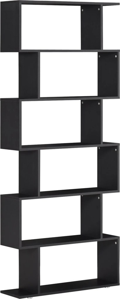 HOMCOM Knihovna 6 Polic S Tvaru S Dřevo 80x24x191 cm Černá | Aosom