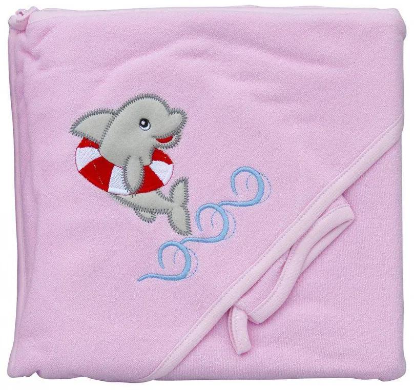 Scarlett Froté ručník - delfín s kapucí Růžová