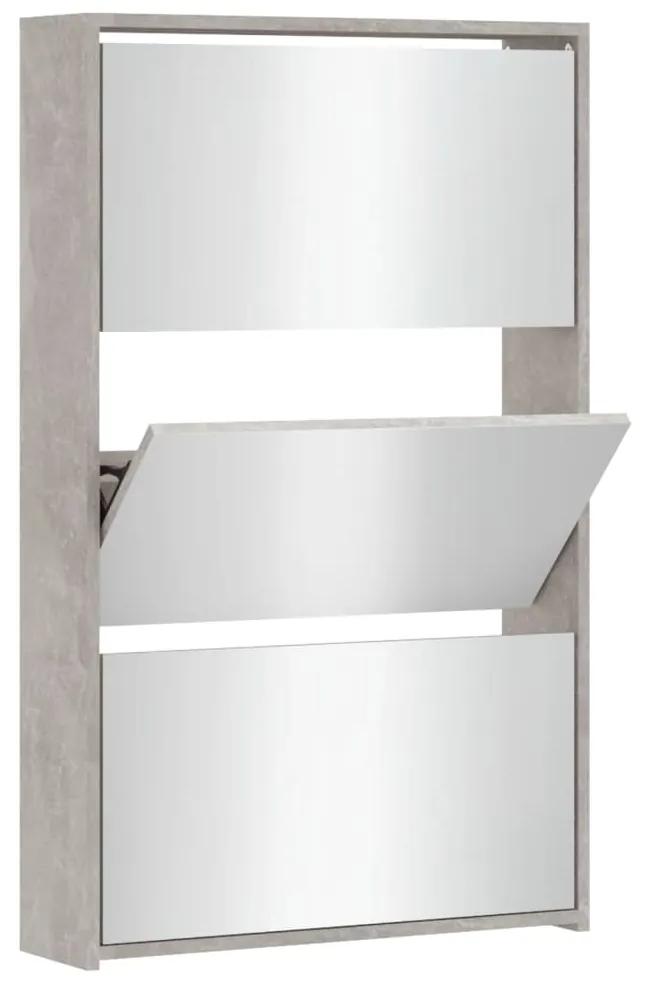 vidaXL Botník se zrcadlem 3patrový betonově šedá 63x17x102,5 cm