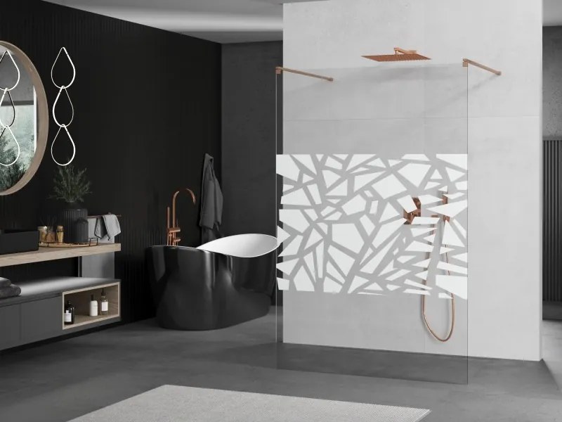 Mexen Kioto, sprchová zástěna Walk-In 120 x 200 cm, 8mm čiré sklo bílý vzor, ​​měděný matný profil, 800-120-002-65-85