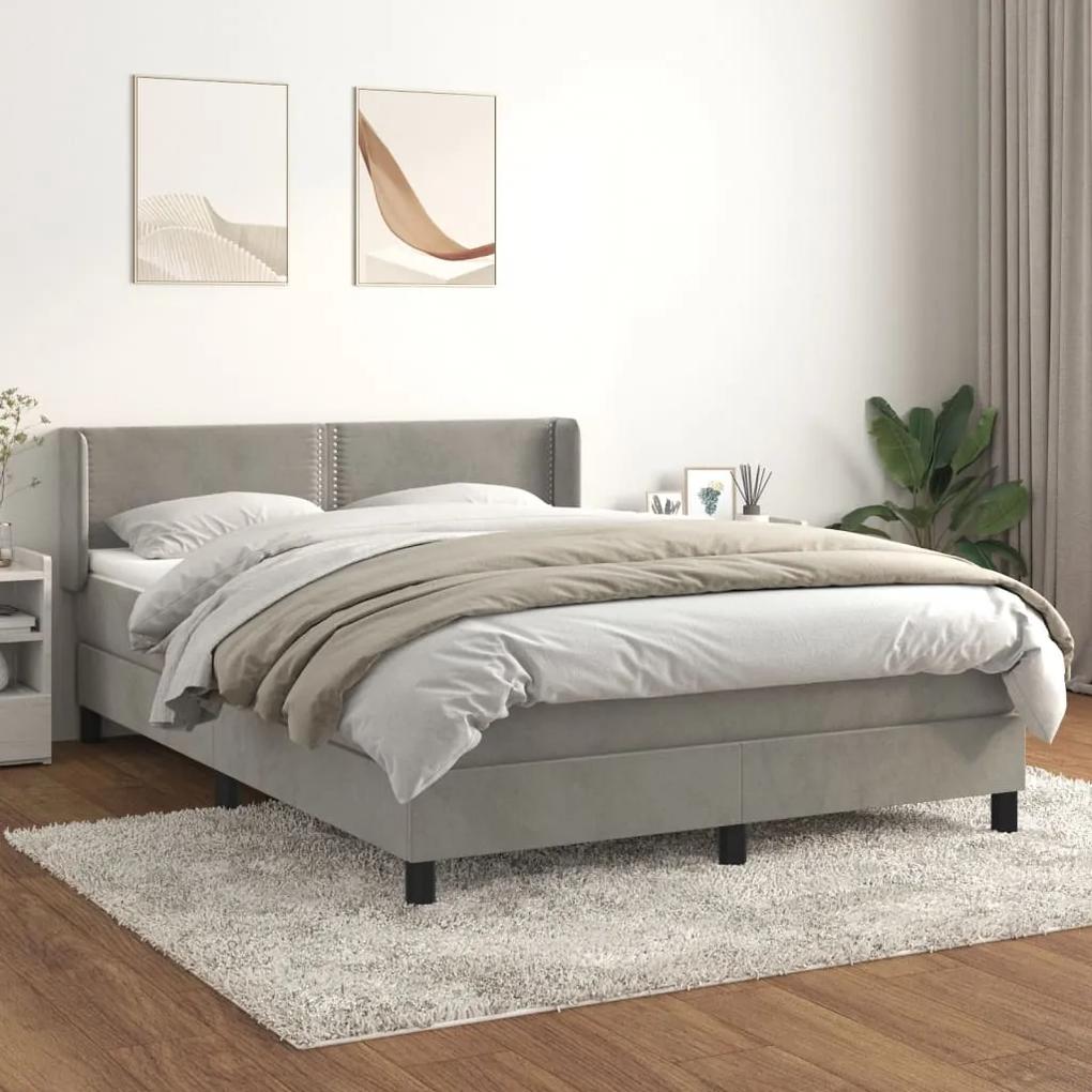 Box spring postel s matrací světle šedá 140x190 cm samet,  3130895
