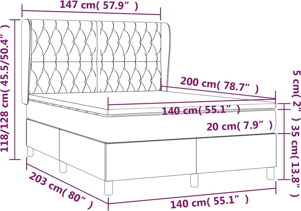 Box spring postel s matrací černá 140x200 cm samet 3129395