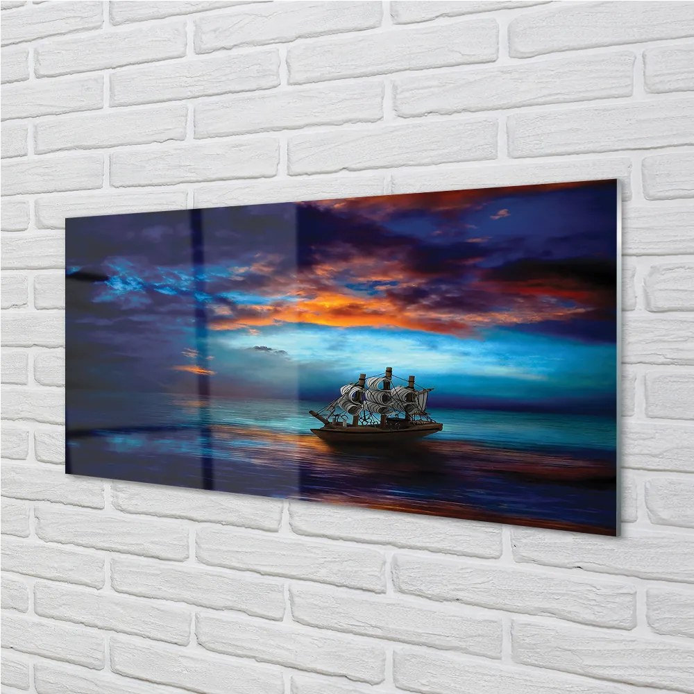 akrylový obraz Zataženo mořská loď večer 100x50 cm