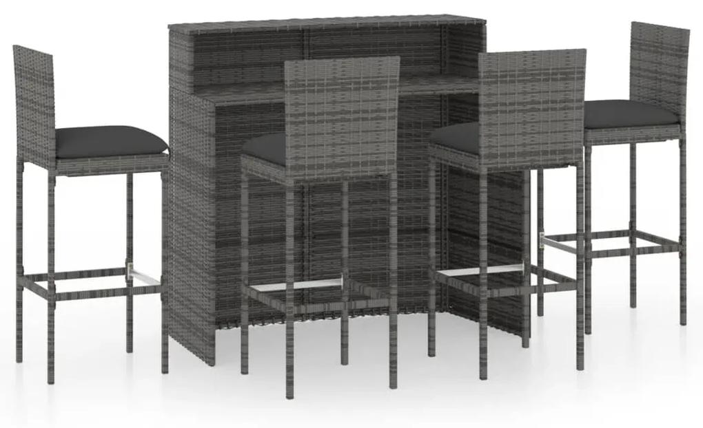 vidaXL 5dílný zahradní barový set s poduškami šedý