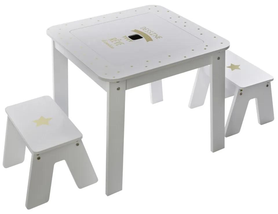 Bílý stolek do dětského pokoje, dřevěný stolek, židličky pro děti, bílý  stolek, stolek s úložným prostorem, dětský nábytek | BIANO