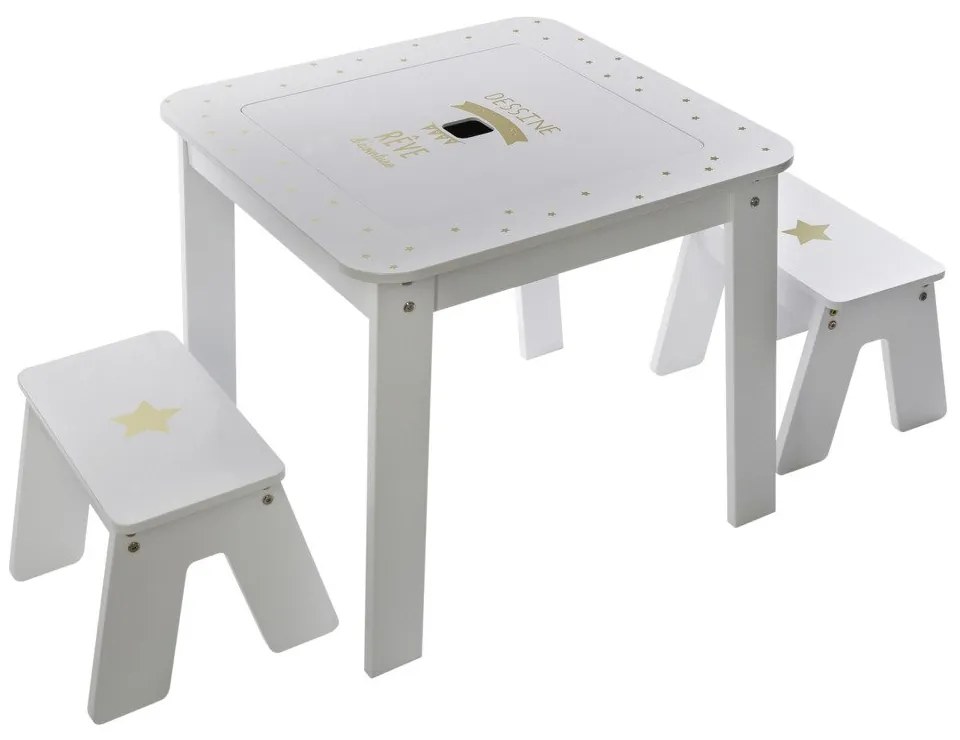 Bílý stolek do dětského pokoje, dřevěný stolek, židličky pro děti, bílý stolek, stolek s úložným prostorem, dětský nábytek