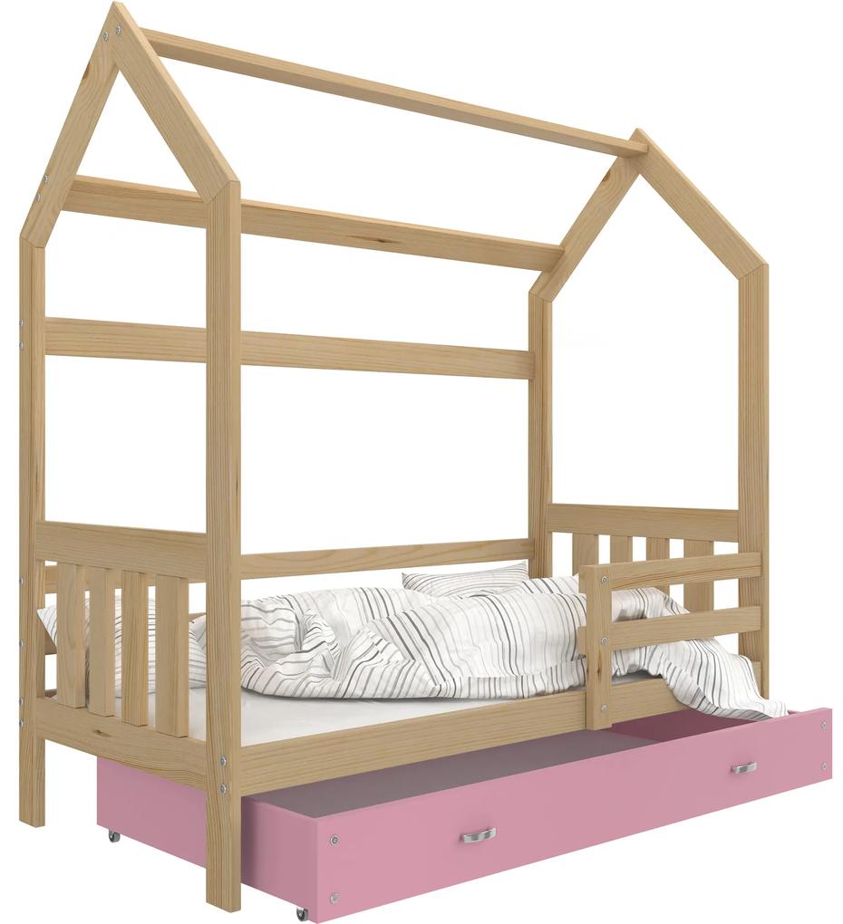 Dětská postel domeček se zábranou, úložným prostorem a matrací ZDARMA 190 x 80 cm - BOROVICE