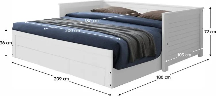 Rozkládací postel 90/180x200, bílá, GORETA Kondela 0000252396