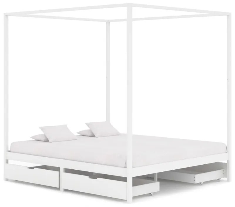 Rám postele s nebesy 4 zásuvky bílý masivní borovice 160x200 cm,  3060448 HangarStore.cz