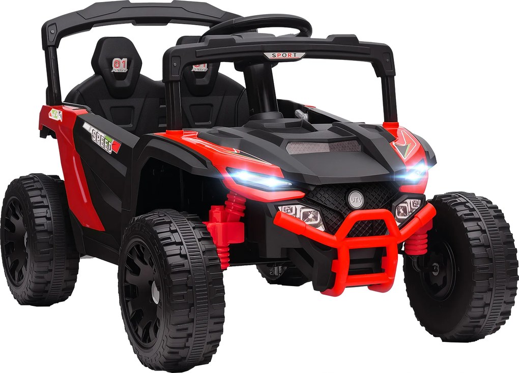 AIYAPLAY elektro-dětské vozidlo 12V s 2 motory, dálkové ovládání 2,4G, zadní odpružení, světla, hudba, červená