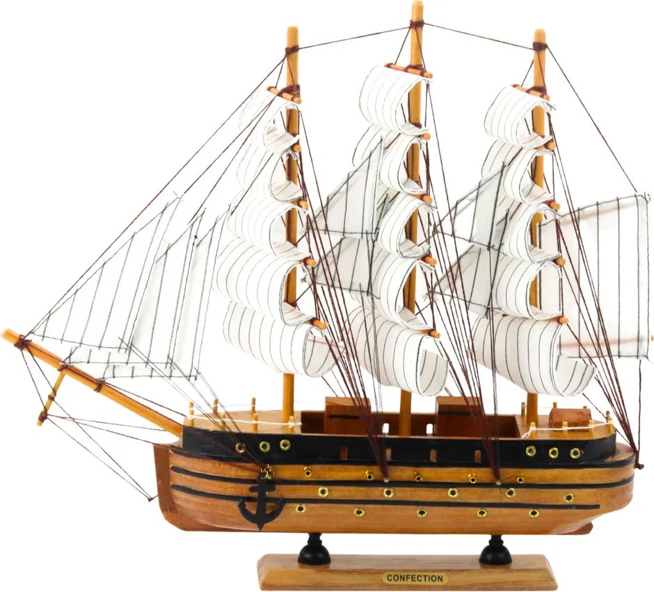 LEAN Toys Sběratelský model třístěžňové plachetnice bílý 39x36cm