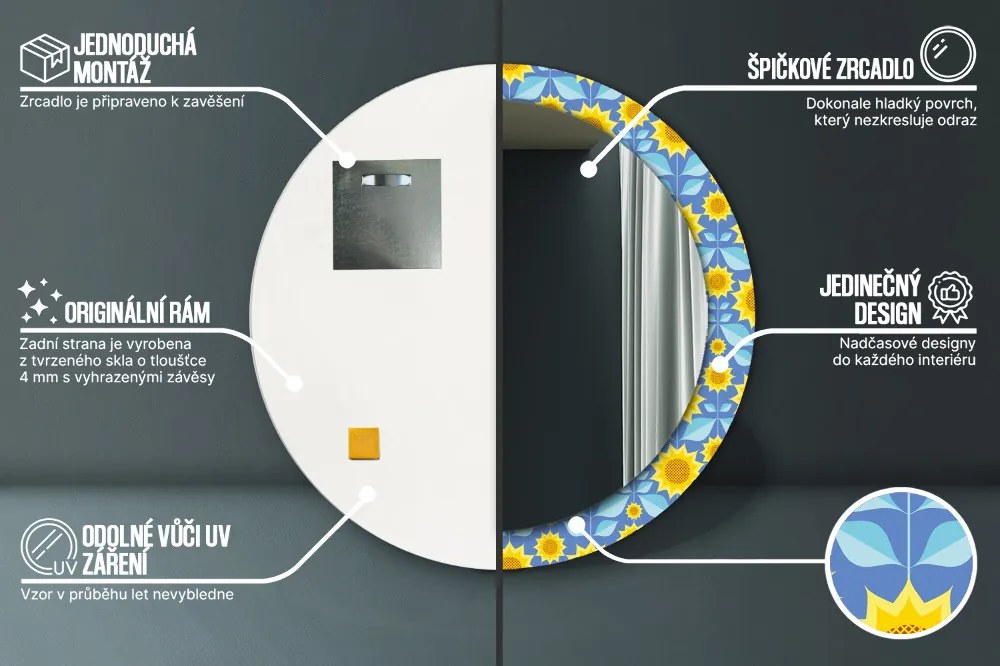 Kulaté dekorativní zrcadlo Geometrické slunečnice fi 90 cm