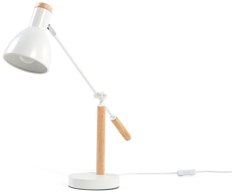 Bílá stolní lampa na čtení z dřeva a kovu PECKOS | BIANO
