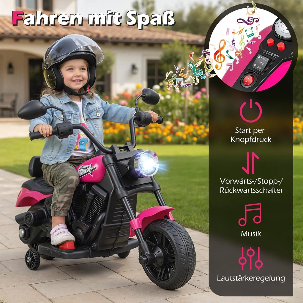 Costway 6 V dětský motocyklový chopper motorka s hudebním světlometem nožním