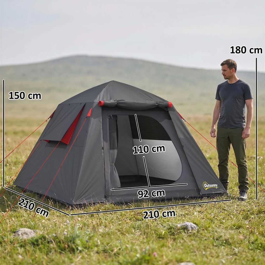 Outsunny stan pro 2 osoby, voděodolný 3000 mm – kupolový stan s 2 vchody, 4 okny, transportní taškou a háčkem na lucernu – kempování/turistika/cesty