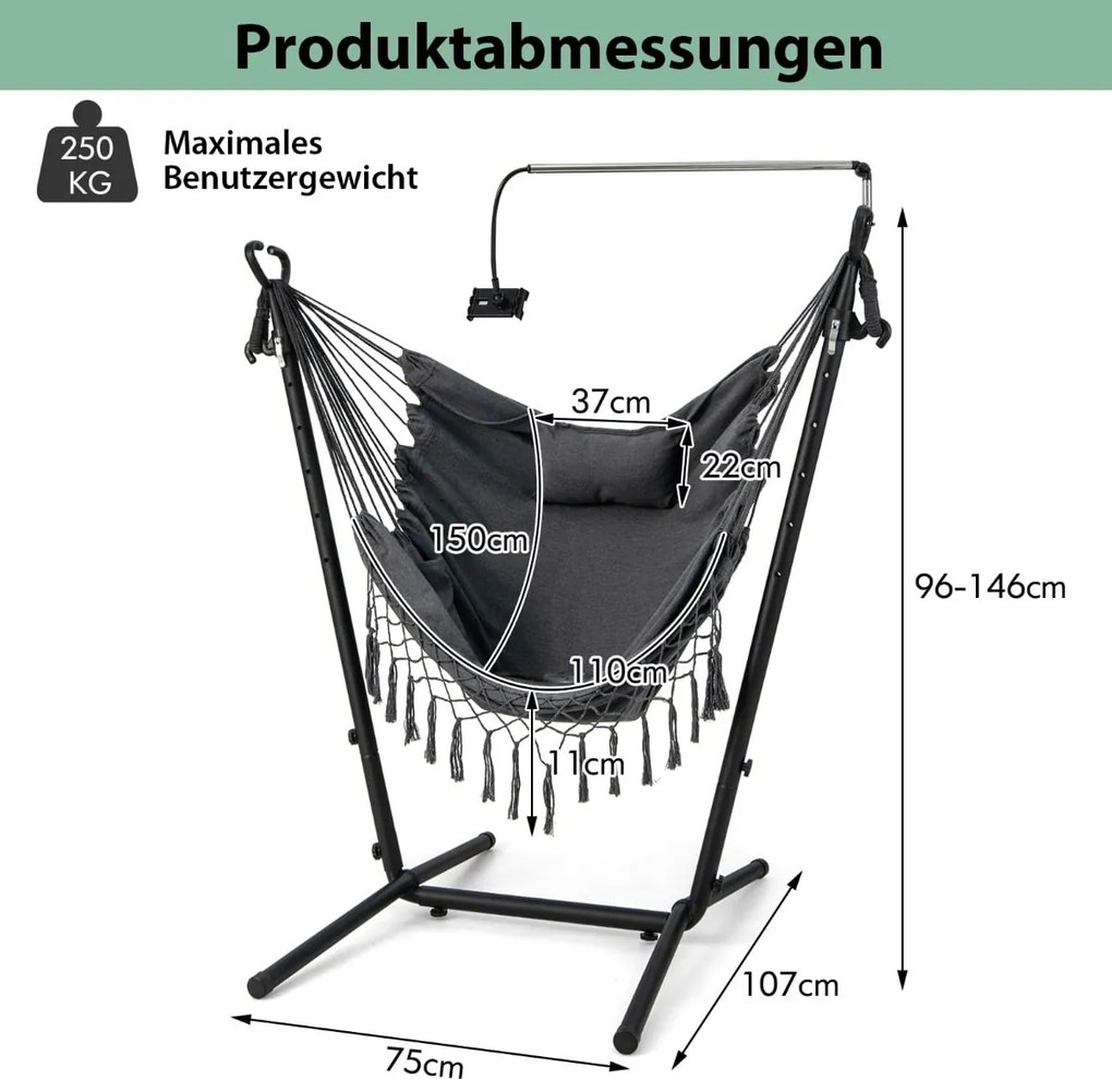 Costway Závěsné křeslo se stojanem, výškově nastavitelné závěsné