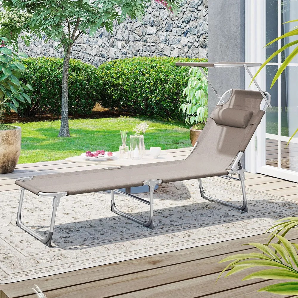 Zahradní lehátko LAGUNA s nastavitelnou clonou, 193x59x30cm, hnědošedá (taupe) SongmicsHome