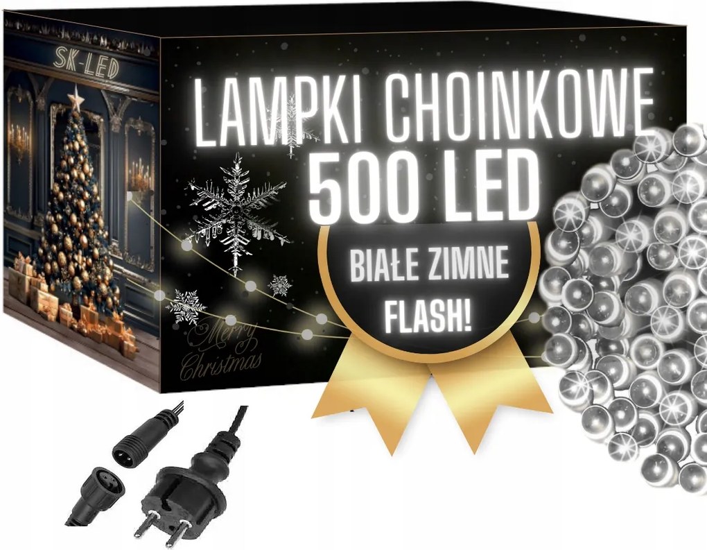 Vánoční Osvětlení Na Stromeček Led 500 Bílé Studené Flash 38 m IP44 Venkovní