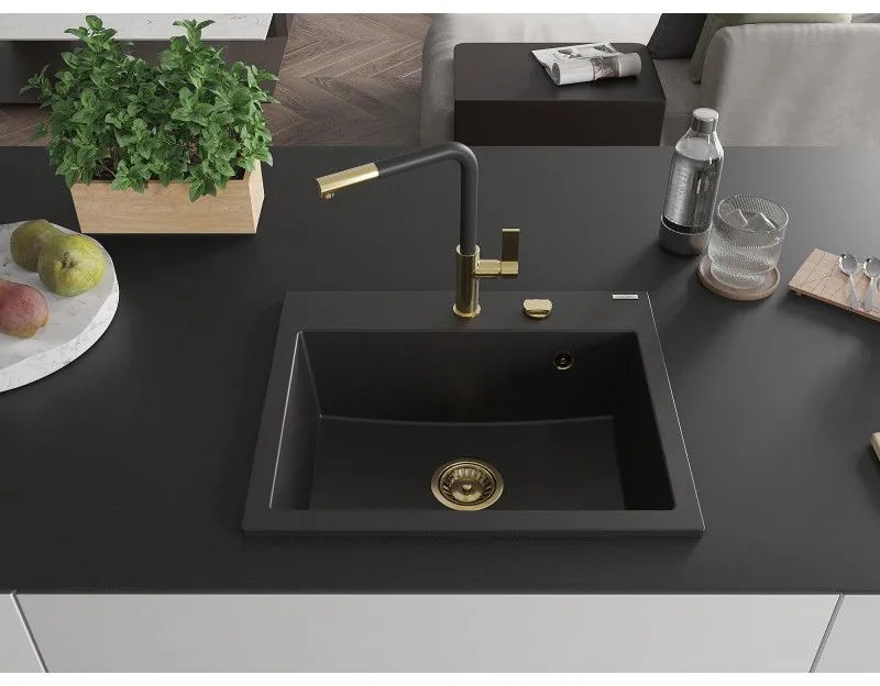 Mexen Oscar, 1-komorový granitový dřez 580x490x205 mm, černá, 6519581000-77-G