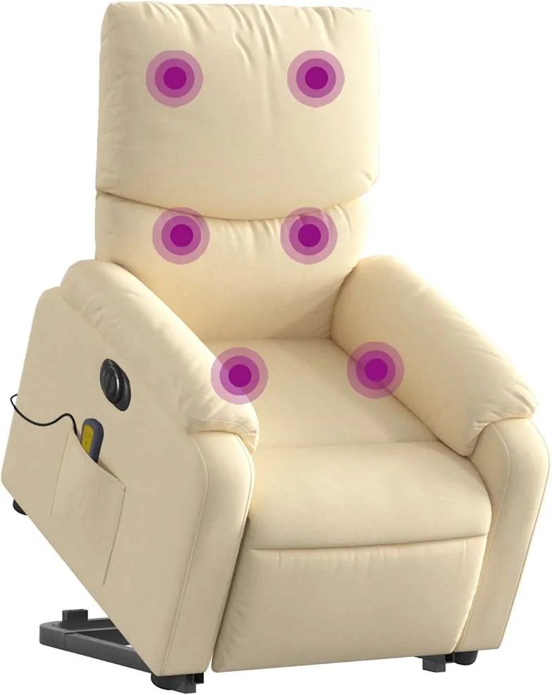 Elektrické zvedací masážní polohovací křeslo krémové textil 3204869