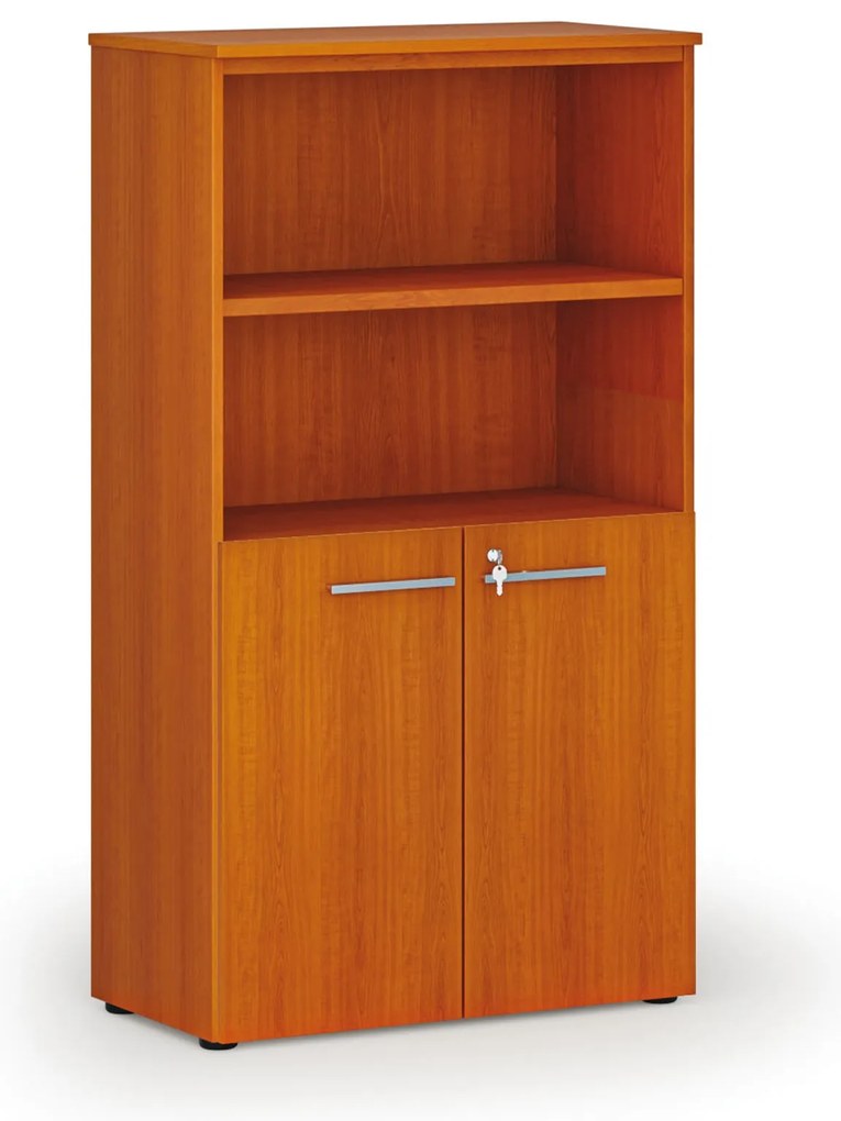 Kombinovaná kancelářská skříň PRIMO WOOD, dveře na 2 patra, 800 x 420 x 1434 mm, třešeň