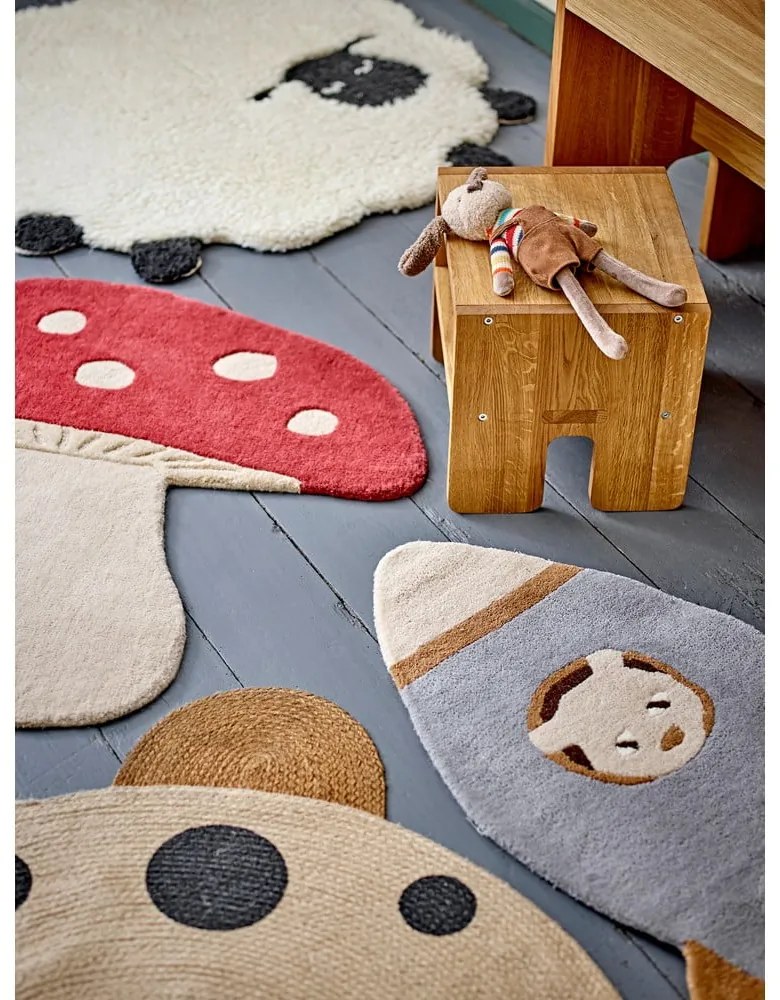 Červený vlněný dětský koberec 85x90 cm Mushroom – Bloomingville Mini