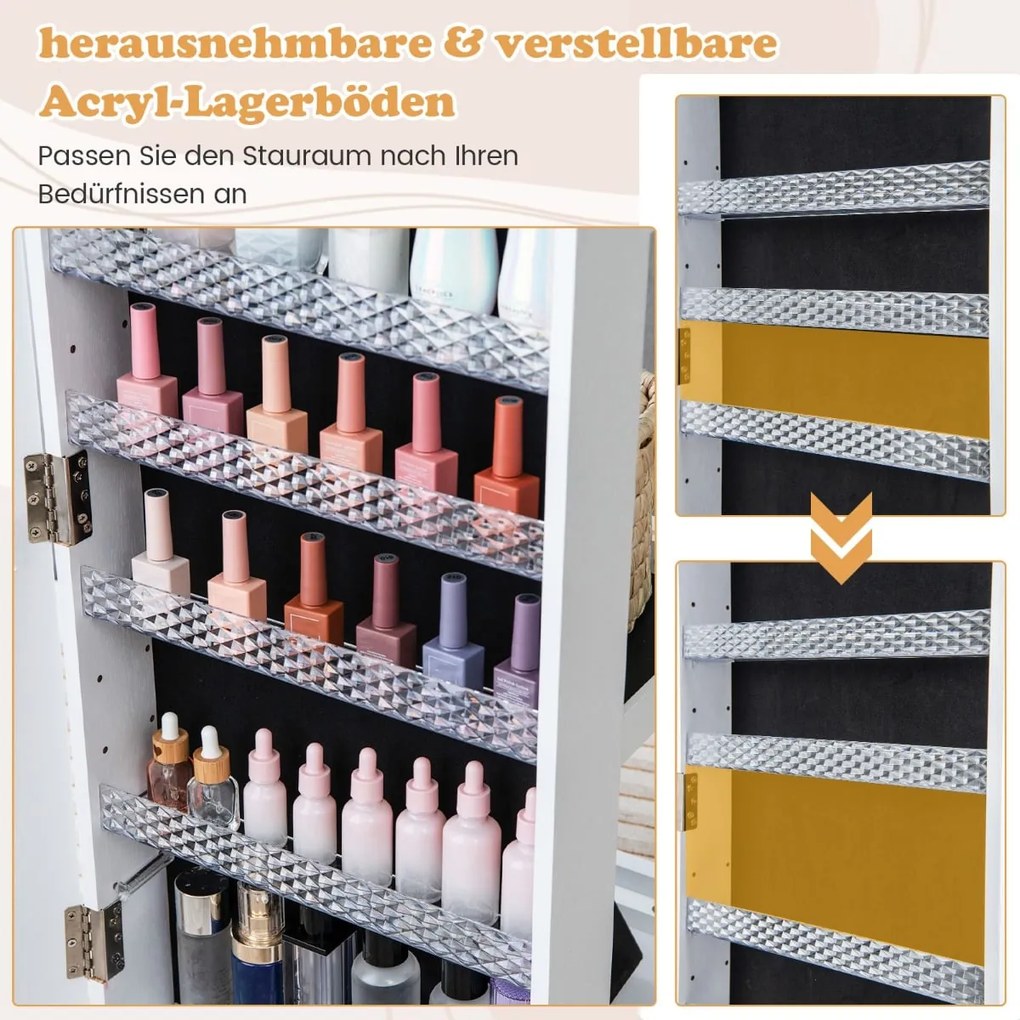 Costway Uzamykatelná šperkovnice s integrovaným make-up zrcadlem, nastavitelnými