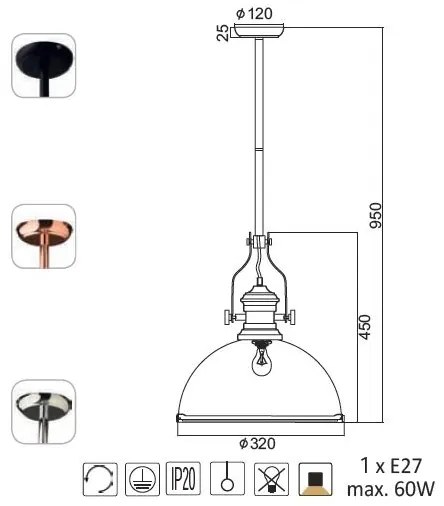 ACA DECOR Závěsné svítidlo CRONUS 60W/E27/230V/IP20, průměr 32cm, barva chromu