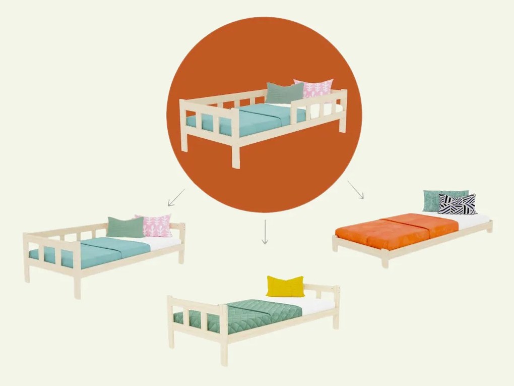 Benlemi Dřevěná jednolůžková postel FENCE 4v1 se zábranou Zvolte barvu: Cihlová, Zvolte rozměr: 120x200 cm, Zvolte zábranu: S jednou zábranou vlevo