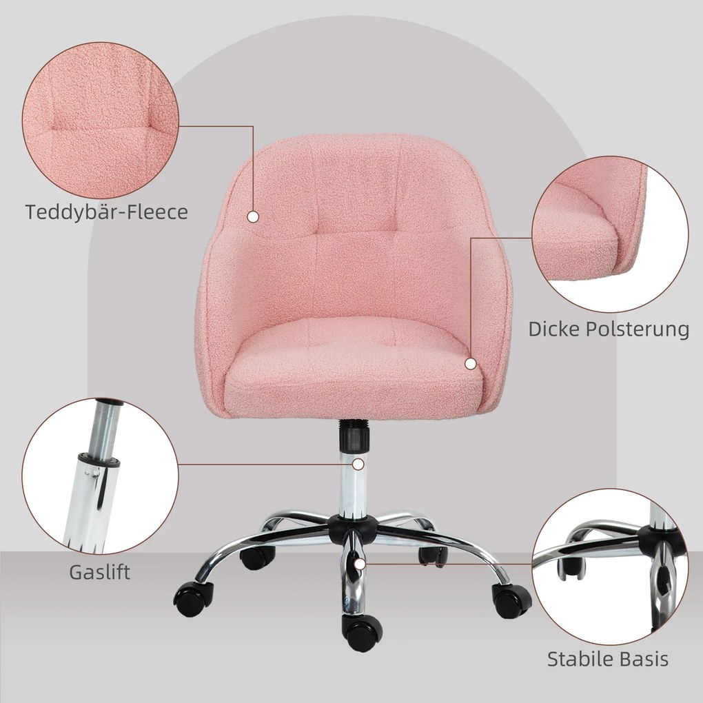 HOMCOM kancelářská židle, Teddy plyšová ergonomická desk židle, nastavitelná výška, polstrované sedadlo a opěradlo, 360° otáčení, moderní design, do …