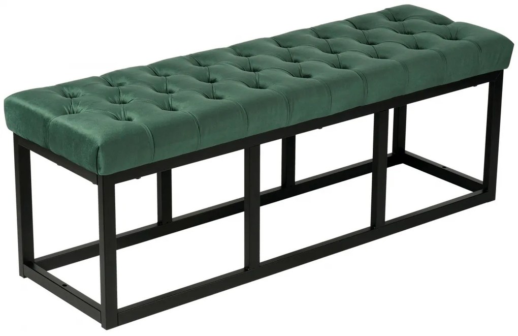 Lavice Polson - samet, černá 120 cm - Zelená