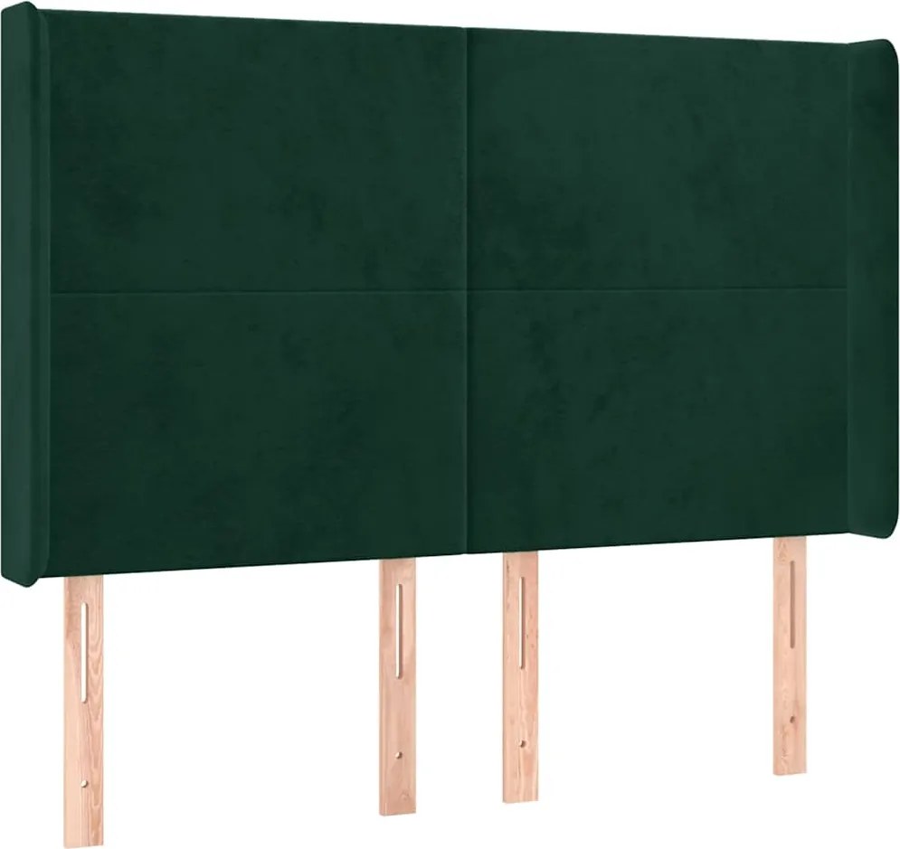Box spring postel s matrací a LED tmavě zelená 140x200 cm samet 3139448