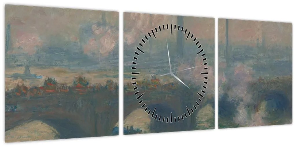 Obraz - Claude Monet, Waterloo Bridge, Gray Day, reprodukce (s hodinami) (90x30 cm)