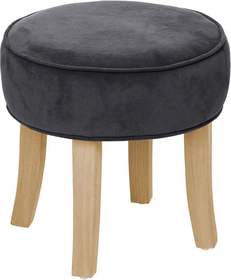 Stylový, taburet, sedátko, stolička s kompaktními 35x35 cm, s dřevěnými nožkami z borovice, barva potahu šedá