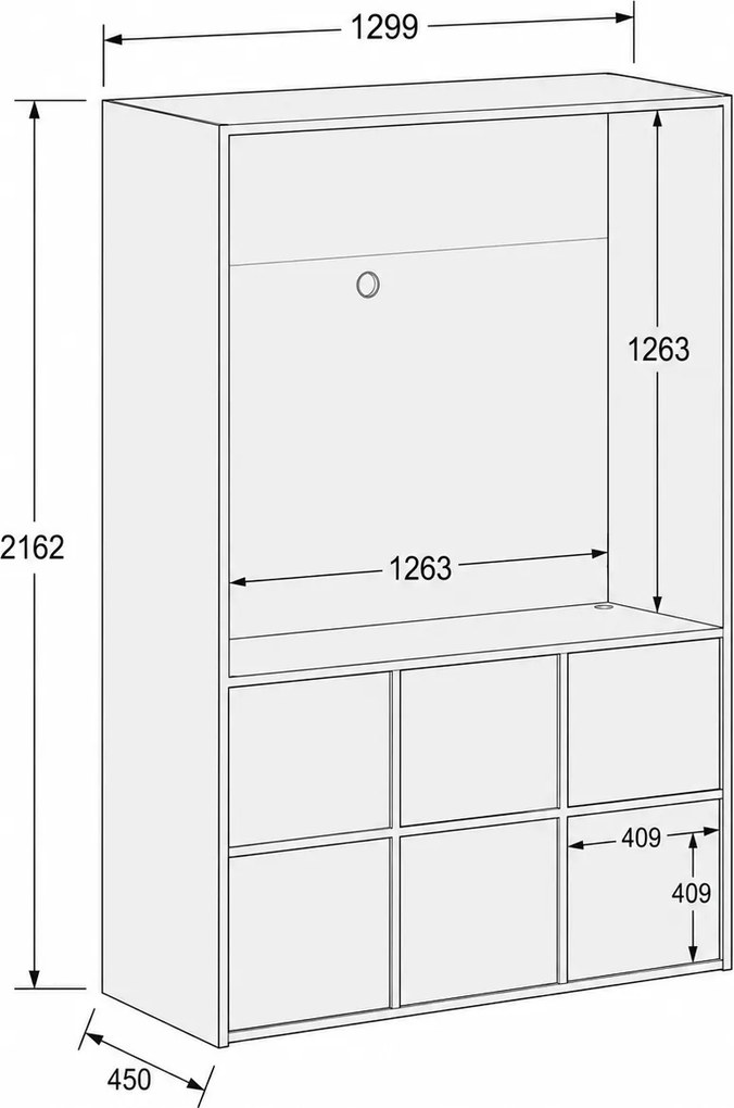 Kancelářská skříň FRAME, 6x dveře, prostor pro TV, 1299 x 450 x 2162 mm, PUSH-lock, šedá