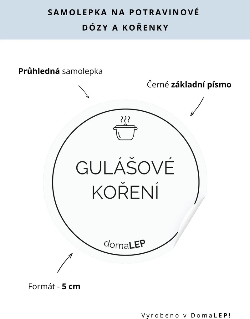 Samolepka na kořenky GULÁŠOVÉ KOŘENÍ průhledná 5 cm základní písmo