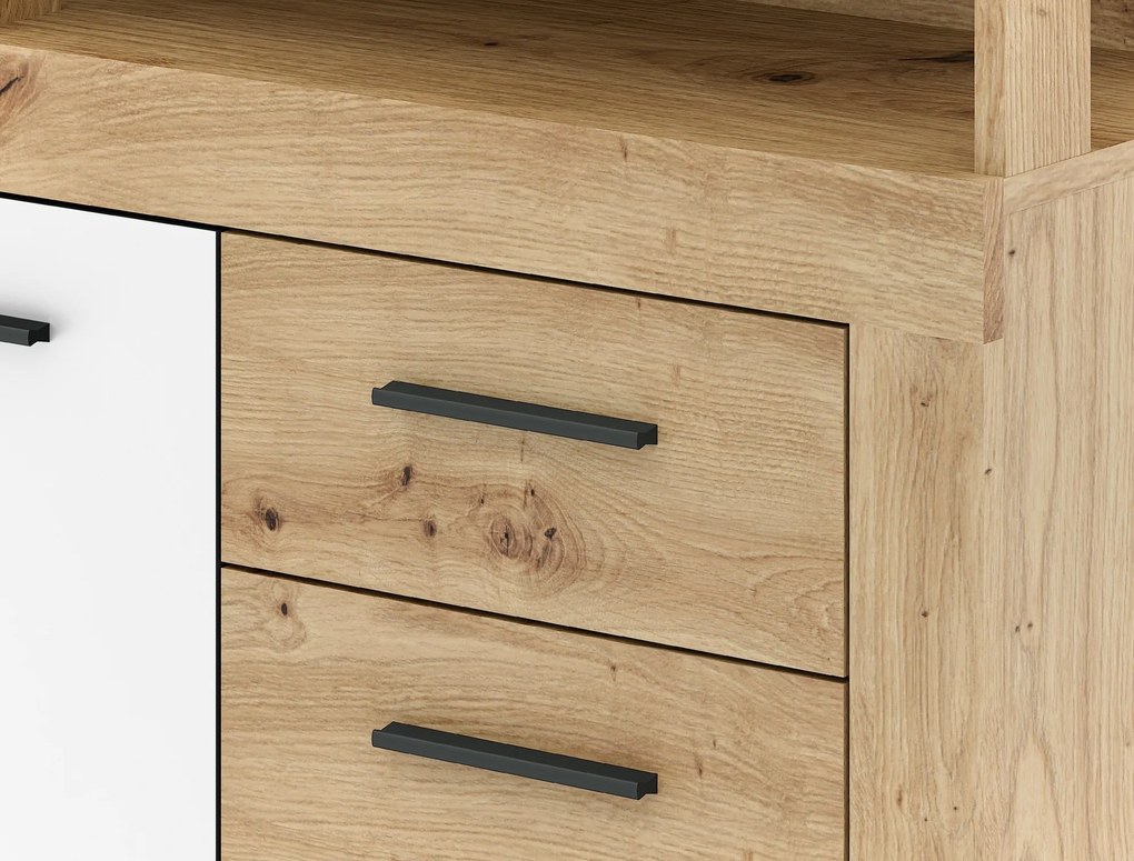 Komoda Luna 190 cm dub Artisan/bílá