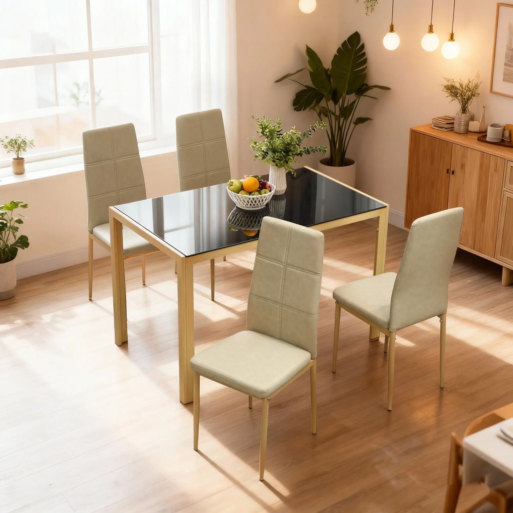 HOMCOM jídelní set pro 4 osoby, skleněný stůl a 4 židle