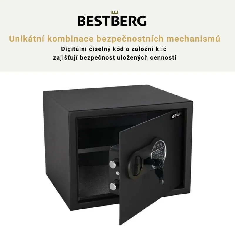 Digitální trezor BestBerg BBSB-2C / 30 x 38 x 30 cm / černá