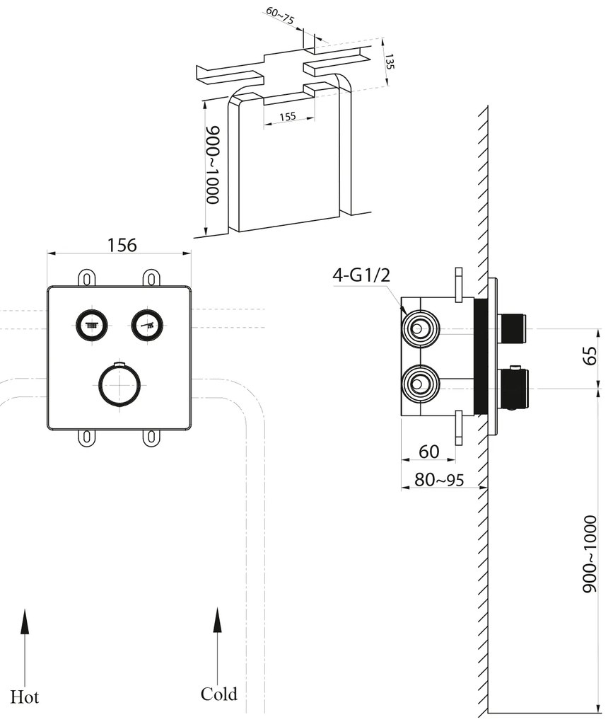 Sapho Sapho, SMARTSELECT podomítková sprchová baterie, box, 2 vývody, zlato mat, RP042GB