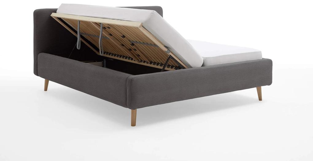 Čalouněná postel taupe s úložným prostorem 160 x 200 cm manšestr šedá MUZZA