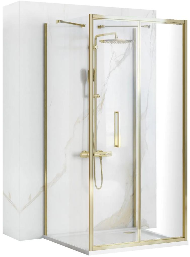 Rea Rapid Fold, 3-stěnový sprchový kout 90 (dveře) x 100 (stěna) x 100 (stěna) x 195 cm, 6/4mm čiré sklo, zlatý lesklý profil, KPL-09405