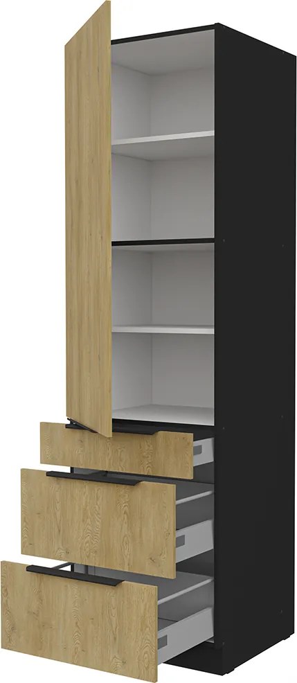 CREMONA cc | vysoká skříňka 60 DKS-210 3S1F potravinová | UNI DVÍŘKA | 60 cm | PREMIUM BOX | černá/cremona