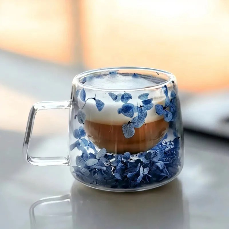Flamenco Mystique Termální sklo s hortenzemi uvnitř 180 ml pro dekoraci a dárky 1 ks SZK154